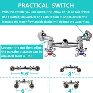 YooGyy Commercial Wall Mount Kitchen Sink Faucet Pre-Rinse Device 26" Height 4'' to 8'' Center with Spring Pull Down Sprayer and 10" Add-on Spout，Brass Constructed Polished Chrome