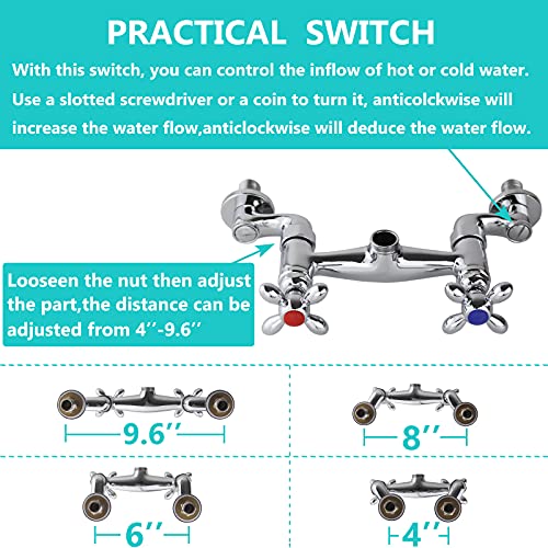 YooGyy Commercial Wall Mount Kitchen Sink Faucet Pre-Rinse Device 26" Height 4'' to 8'' Center with Spring Pull Down Sprayer and 10" Add-on Spout，Brass Constructed Polished Chrome