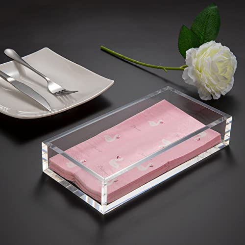 HIIMIEI Acrylic Napkin Holder Tray,8mm Thick Acrylic Guest Towel Holder 8.5x4 inches, Crystal Clear Table Cocktail Napkin Holder for Bathroom,Restaurant,Office,Commercial,Kitchen,Party