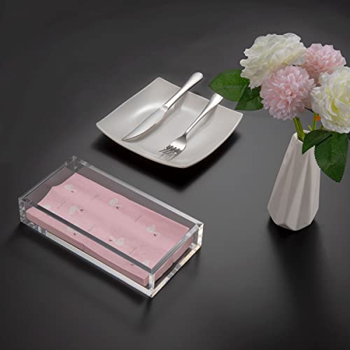 HIIMIEI Acrylic Napkin Holder Tray,8mm Thick Acrylic Guest Towel Holder 8.5x4 inches, Crystal Clear Table Cocktail Napkin Holder for Bathroom,Restaurant,Office,Commercial,Kitchen,Party