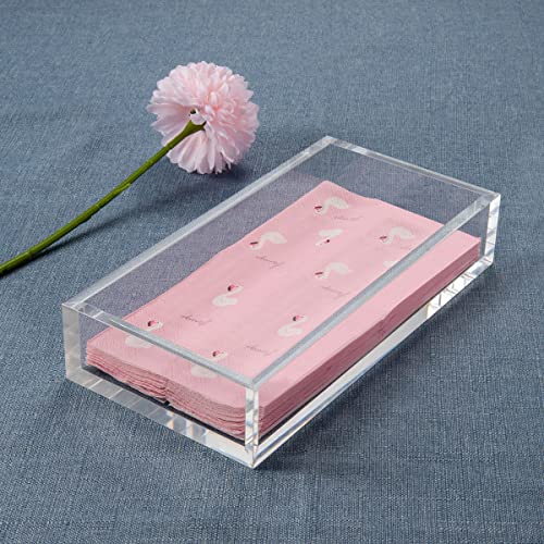 HIIMIEI Acrylic Napkin Holder Tray,8mm Thick Acrylic Guest Towel Holder 8.5x4 inches, Crystal Clear Table Cocktail Napkin Holder for Bathroom,Restaurant,Office,Commercial,Kitchen,Party