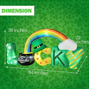 BLOWOUT FUN 6.5 Foot Long St. Patrick Day Inflatable Lucky Letters with Gold Pot and Rainbow Decoration for Indoor Outdoor Blow Up Lawn Yard Decor