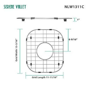 Serene Valley Sink Protector Grid 11-11/16" x 13-3/16", Centered Drain with Corner Radius 3-1/2", 304 Stainless Steel Material NLW1311C