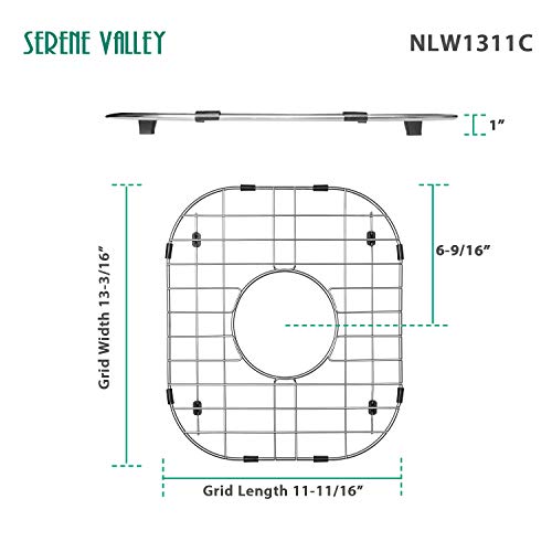 Serene Valley Sink Protector Grid 11-11/16" x 13-3/16", Centered Drain with Corner Radius 3-1/2", 304 Stainless Steel Material NLW1311C