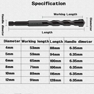 10pcs Black Concrete Drill Bit Set, Mgtgbao Tile Drill Bits Carbide Tip for Glass, Brick, Tile, Concrete, Plastic,Ceramic and Wood with Size 4mm,5mm,6mm,8mm,8mm,10mm,12mm