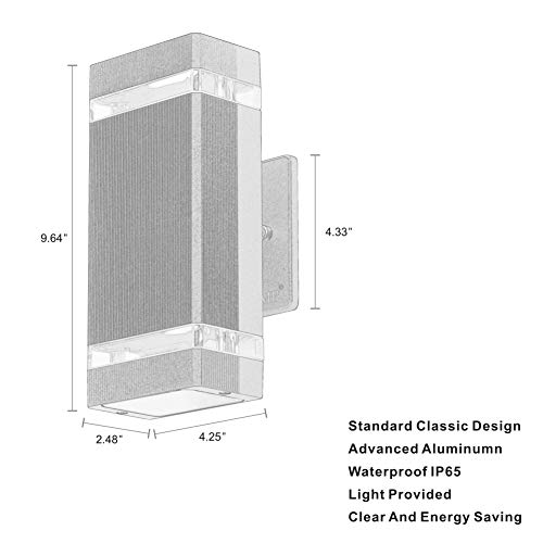 LMP 2 Pack LED Square Up and Down Lights Outdoor Wall Light，Body in Aluminum Waterproof Outdoor Wall Lamps，3000k 5W with Certificate ETL