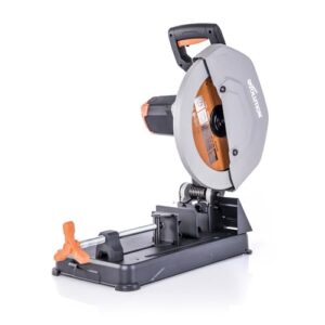 evolution power tools r355cps 14-inch chop saw multi purpose, multi-material cutting cuts metal, plastic, wood & more miter cut up to 45˚ degrees tct blade included