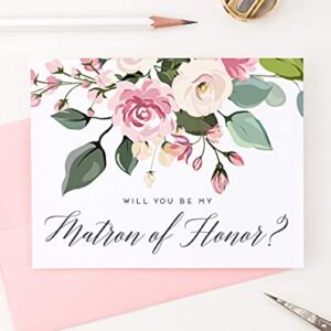 Rustic Floral Will You Be My Flower Girl Card Pink, Modern Flower Girl Proposal Cards, Elegant Bridal Party Ask Cards, Your Choice of Quantity and Envelope Color