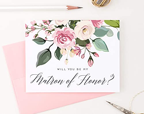 Rustic Floral Will You Be My Flower Girl Card Pink, Modern Flower Girl Proposal Cards, Elegant Bridal Party Ask Cards, Your Choice of Quantity and Envelope Color