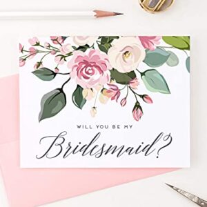 Rustic Floral Will You Be My Flower Girl Card Pink, Modern Flower Girl Proposal Cards, Elegant Bridal Party Ask Cards, Your Choice of Quantity and Envelope Color