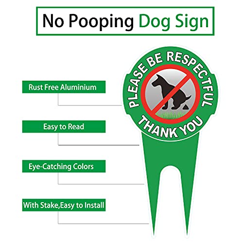 HEIOKEY 2 Pack No Poop Dog Sign With Stake 12" x 6",Double Sided No Pooping Dog Sign Politely Reads:Please Be Respectful Thank You - Stop Dogs from Pooping or Peeing On Your Lawn Yard Sign