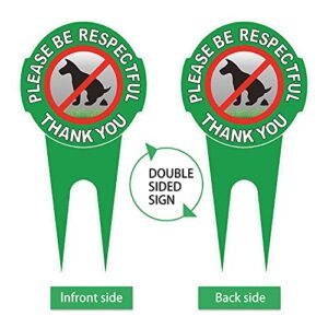 HEIOKEY 2 Pack No Poop Dog Sign With Stake 12" x 6",Double Sided No Pooping Dog Sign Politely Reads:Please Be Respectful Thank You - Stop Dogs from Pooping or Peeing On Your Lawn Yard Sign