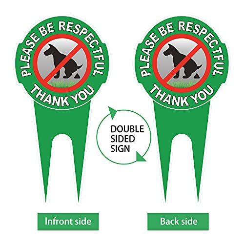 HEIOKEY 2 Pack No Poop Dog Sign With Stake 12" x 6",Double Sided No Pooping Dog Sign Politely Reads:Please Be Respectful Thank You - Stop Dogs from Pooping or Peeing On Your Lawn Yard Sign