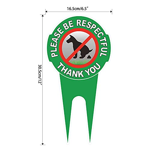 HEIOKEY 2 Pack No Poop Dog Sign With Stake 12" x 6",Double Sided No Pooping Dog Sign Politely Reads:Please Be Respectful Thank You - Stop Dogs from Pooping or Peeing On Your Lawn Yard Sign