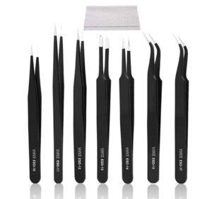 yhyz 7pcs precision tweezers set, premium anti-static stainless steel esd tweezers set kit for electronics, sodlering，jewelry, craft, laboratory work, diy(7pcs, version)