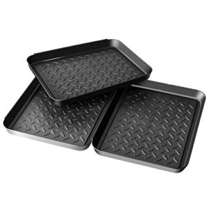 boot mat tray for floor protection,3 pack black shoe tray,boot drying mat w/lip, dirt rug, dog water mat & litter box ray,garden garage-indoor outdoor (black)