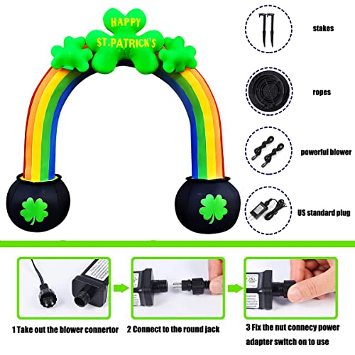 SEASONBLOW 10 Ft Tall St Patrick Inflatable Rainbow Arch Shamrocks Archway with LED Light Build-in Cauldron Pot of Gold Decoration for Home Yard Lawn Garden Indoor Outdoor