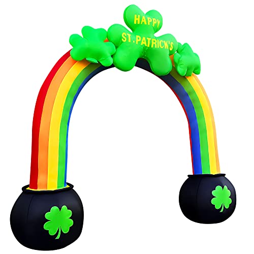 SEASONBLOW 10 Ft Tall St Patrick Inflatable Rainbow Arch Shamrocks Archway with LED Light Build-in Cauldron Pot of Gold Decoration for Home Yard Lawn Garden Indoor Outdoor