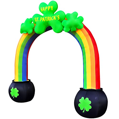 SEASONBLOW 10 Ft Tall St Patrick Inflatable Rainbow Arch Shamrocks Archway with LED Light Build-in Cauldron Pot of Gold Decoration for Home Yard Lawn Garden Indoor Outdoor