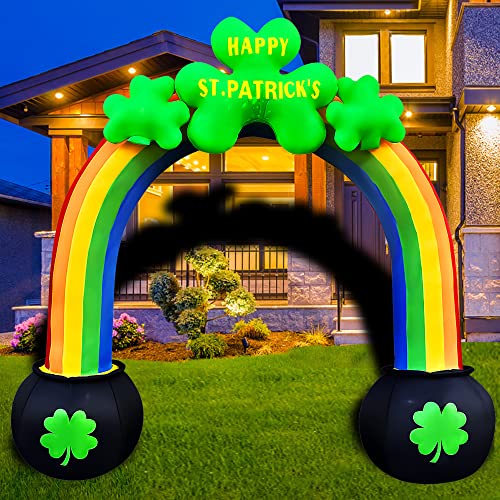 SEASONBLOW 10 Ft Tall St Patrick Inflatable Rainbow Arch Shamrocks Archway with LED Light Build-in Cauldron Pot of Gold Decoration for Home Yard Lawn Garden Indoor Outdoor