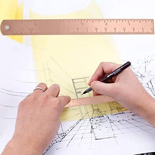 Straight Ruler Vintage Brass Handy Straight Ruler Metal Copper Bookmark with Cm Inch Dual Scale for Line Drawing (Copper)