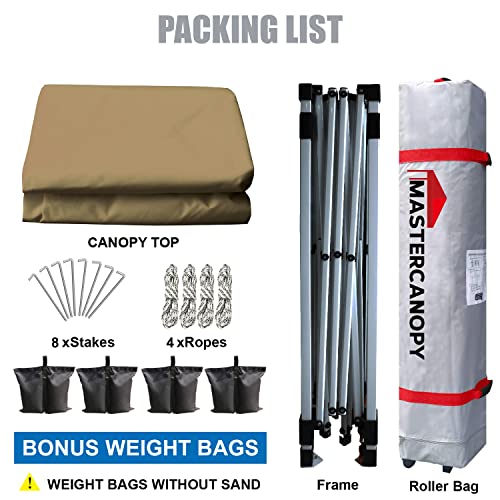 MASTERCANOPY Durable Ez Pop-up Canopy Tent with Roller Bag (10x10, Khaki)