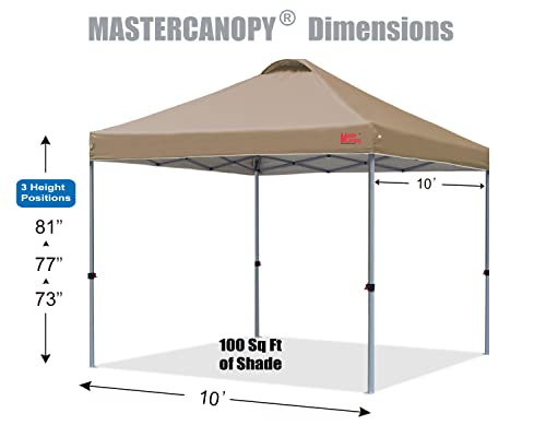 MASTERCANOPY Durable Ez Pop-up Canopy Tent with Roller Bag (10x10, Khaki)