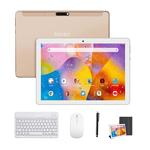 TOSCiDO Tablet 10 inch Tablet with Keyboard (Gold)