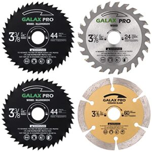 galax pro 3-3/8 inch (85 mm) circular saw blade set with 3/8 inch (10mm) arbor, pack of 4-pieces tct/hss/diamond saw blades assorted for wood/plastic/metal/tile cutting