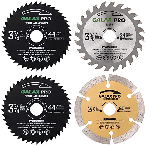 GALAX PRO 3-3/8 Inch (85 mm) Circular Saw Blade Set with 3/8 Inch (10mm) Arbor, Pack of 4-Pieces TCT/HSS/Diamond Saw Blades Assorted for Wood/Plastic/Metal/Tile Cutting