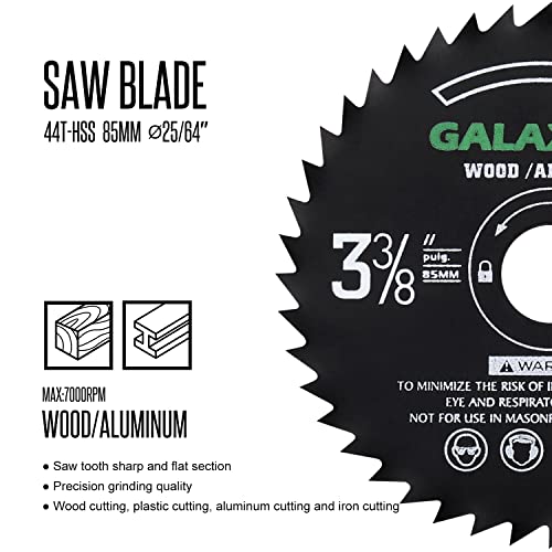 GALAX PRO 3-3/8 Inch (85 mm) Circular Saw Blade Set with 3/8 Inch (10mm) Arbor, Pack of 4-Pieces TCT/HSS/Diamond Saw Blades Assorted for Wood/Plastic/Metal/Tile Cutting