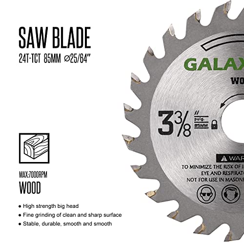 GALAX PRO 3-3/8 Inch (85 mm) Circular Saw Blade Set with 3/8 Inch (10mm) Arbor, Pack of 4-Pieces TCT/HSS/Diamond Saw Blades Assorted for Wood/Plastic/Metal/Tile Cutting