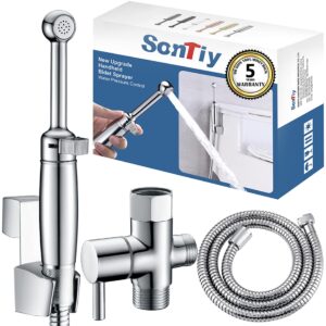 sontiy all brass handheld bidet sprayer for toilet, cloth diaper toilet sprayer bidet attachment with backflow preventer and brass valve core for no-leak, polished chrome, 5-year warranty