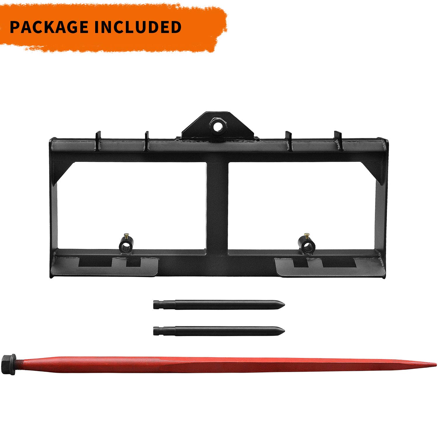 YINTATECH 49" Tractor Hay Spear & Skid Steer Loader 3000lbs Quick Attach for Bobcat Tractors with 2pcs 17" Stabilizer Spears Spike Fork Tine Attachment