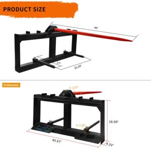 YINTATECH 49" Tractor Hay Spear & Skid Steer Loader 3000lbs Quick Attach for Bobcat Tractors with 2pcs 17" Stabilizer Spears Spike Fork Tine Attachment