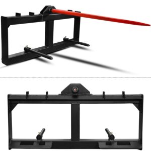 YINTATECH 49" Tractor Hay Spear & Skid Steer Loader 3000lbs Quick Attach for Bobcat Tractors with 2pcs 17" Stabilizer Spears Spike Fork Tine Attachment