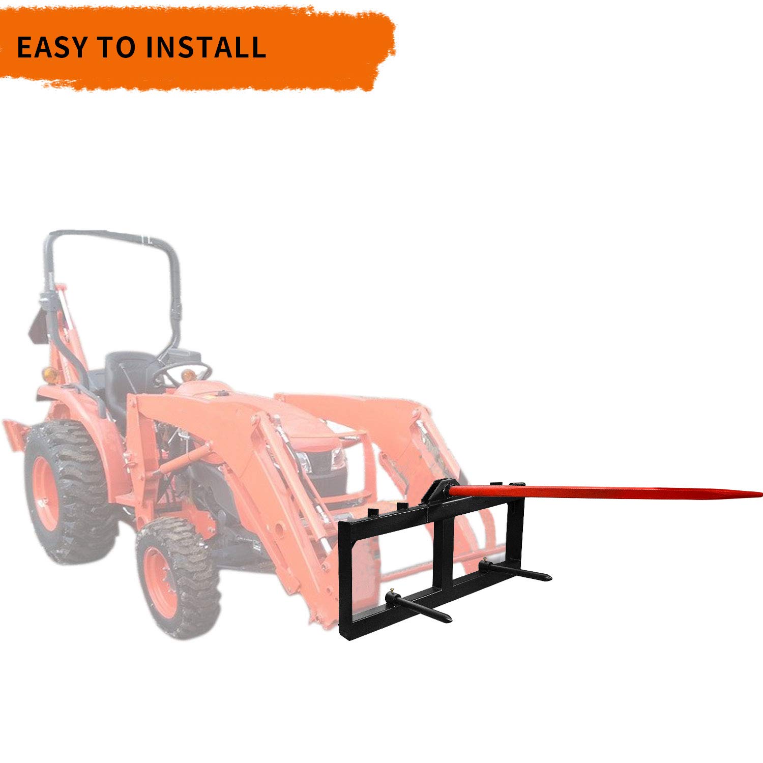 YINTATECH 49" Tractor Hay Spear & Skid Steer Loader 3000lbs Quick Attach for Bobcat Tractors with 2pcs 17" Stabilizer Spears Spike Fork Tine Attachment