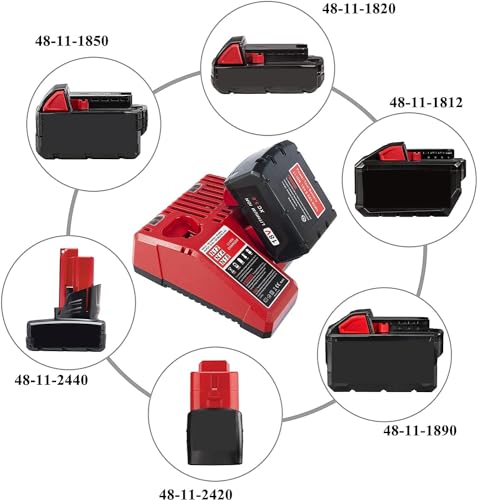 Swidan M12 & M18 Li-ion Battery Charger Replacement for Milwaukee M18 M12 XC 12V-18V 48-11-2420 48-11-2440 48-11-1820 48-11-1840 48-11-1850 48-11-2401 48-11-1890