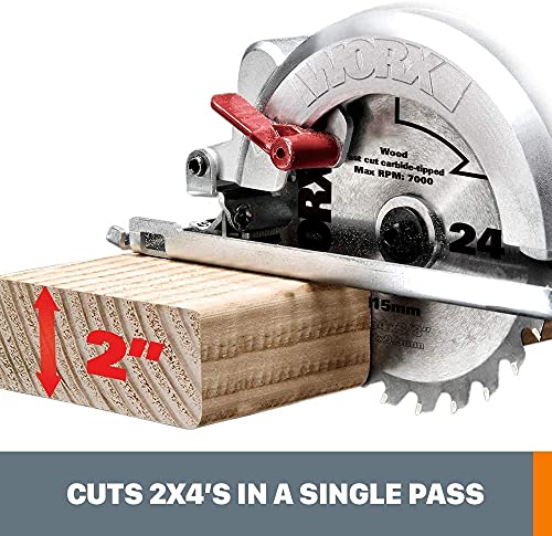 WORX WX427L 6A 4-1/2" Compact Circular Saw, Hand-Held Corded Electric Circular Saw w/Laser Cutting Guide, 6 Saw Blades, Ideal for Wood, Plastic & Metal Cutting