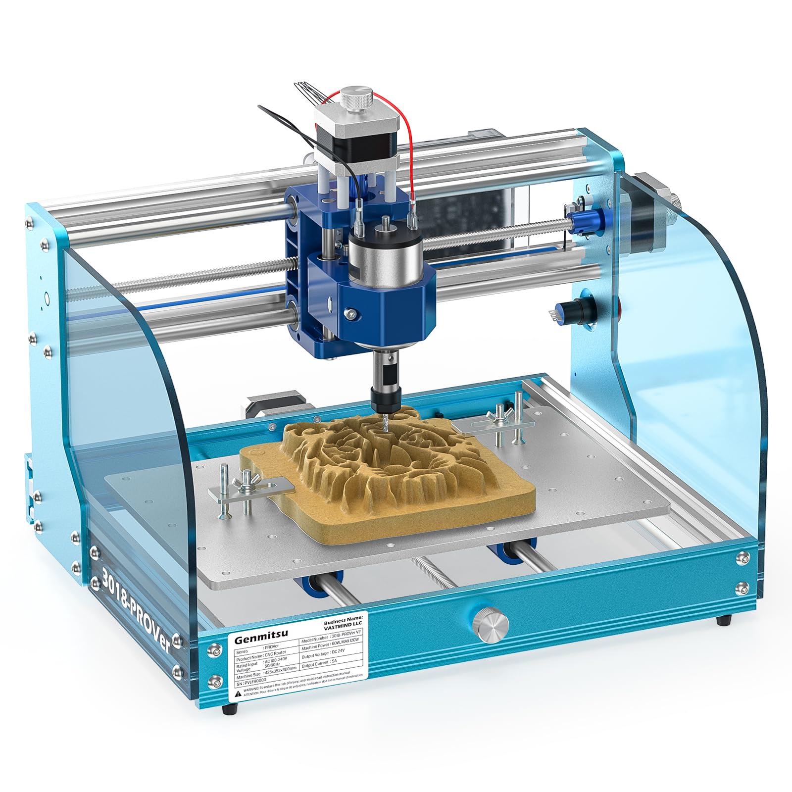 Genmitsu 3018-PROVer V2 CNC Router Machine with Full Aluminum Structure for Beginner, Mini Milling Engraver Kit with Z-Probe, Limit Switches, E-Stop, Ideal for Wood, Acrylic, MDF, Plastic, PVC