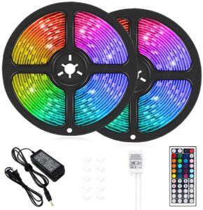 senyergiant led strip lights, 32.8 ft rgb led light strip 600 led 5050 smd ip65 waterproof rgb flexible light strip kit with 44 key ir remote rgb controller, strengthen tape, 12v 5apower supply12