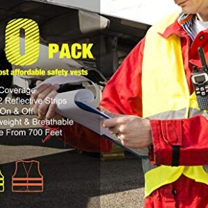 DUSKCOVE 10 Pack High Visibility Safety Vest for Traffic Work, Running, Surveyor and Security Guard - Construction Vest with 2 Reflective Strips, Made from Breathable and Neon Yellow Mesh Fabric