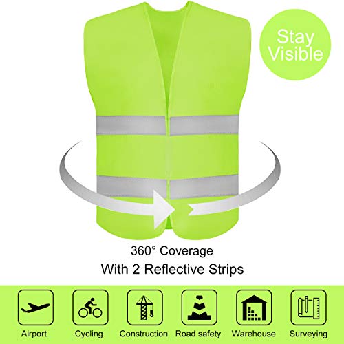 DUSKCOVE 10 Pack High Visibility Safety Vest for Traffic Work, Running, Surveyor and Security Guard - Construction Vest with 2 Reflective Strips, Made from Breathable and Neon Yellow Mesh Fabric