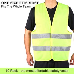 DUSKCOVE 10 Pack High Visibility Safety Vest for Traffic Work, Running, Surveyor and Security Guard - Construction Vest with 2 Reflective Strips, Made from Breathable and Neon Yellow Mesh Fabric