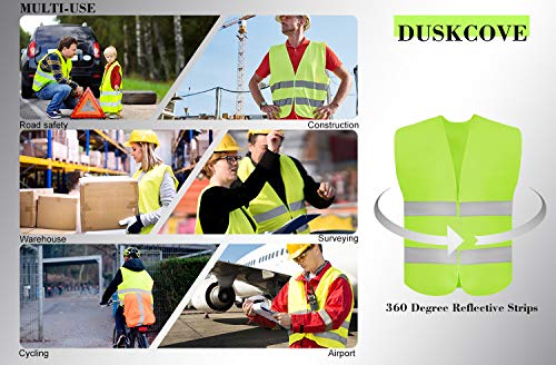 DUSKCOVE 10 Pack High Visibility Safety Vest for Traffic Work, Running, Surveyor and Security Guard - Construction Vest with 2 Reflective Strips, Made from Breathable and Neon Yellow Mesh Fabric