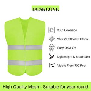 DUSKCOVE 10 Pack High Visibility Safety Vest for Traffic Work, Running, Surveyor and Security Guard - Construction Vest with 2 Reflective Strips, Made from Breathable and Neon Yellow Mesh Fabric