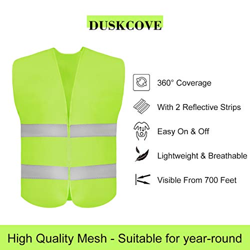 DUSKCOVE 10 Pack High Visibility Safety Vest for Traffic Work, Running, Surveyor and Security Guard - Construction Vest with 2 Reflective Strips, Made from Breathable and Neon Yellow Mesh Fabric