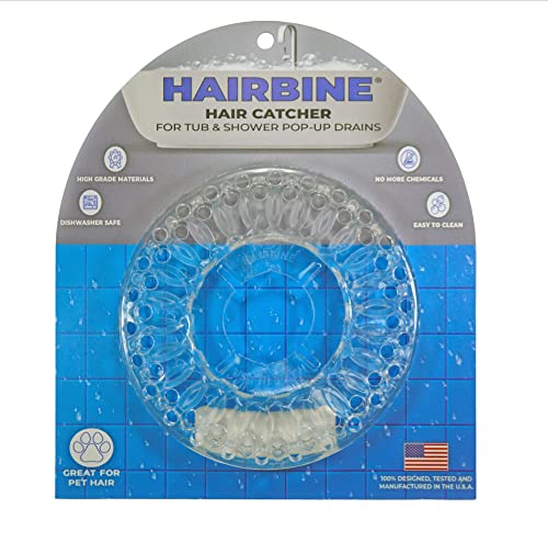 Hairbine Hair Drain Catcher - for Tub and Shower Pop-up Stopper drains, Pet Hair & Debris Trap/Stopper for Bathrooms - Drain Cover & Protector - Fight Clogs & Buildup - Patent Pending