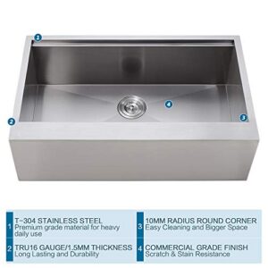 33 Inch Farmhouse Sink Workstation Stainless Steel -VOKIM 33X22 inch Farmhouse Sink 16 Gauge Stainless Steel Ledge Workstation Flat Apron-front Single Bowl Farm Kitchen Sink