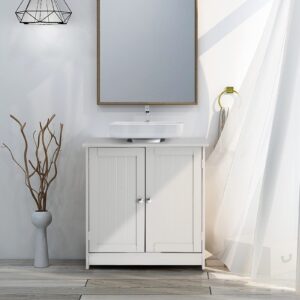 FCH Pedestal Sink, Storage Cabinets with Two Doors and Adjustable Shelves Under Sink Organizer Bathroom Vanity Storage White